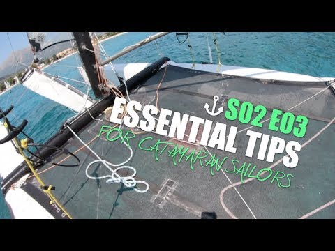 Quick tips for catamaran sailors S02 E03 furl the jib, snap the shackle ...
