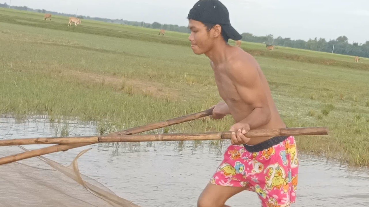 Landscape in Cambodia / How to fish / Find fish with traditional tools ...