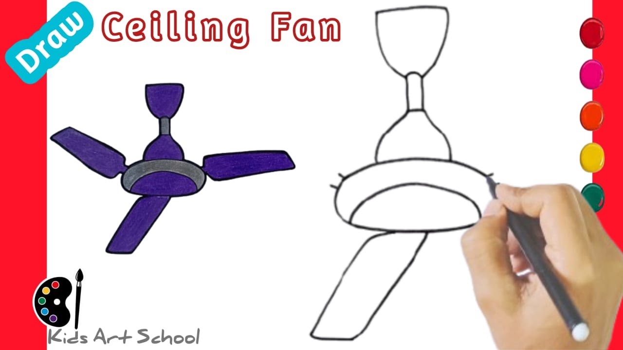 How to Draw Ceiling Mounted Fan| Ceiling Fan Drawing Step by Step| Draw ...