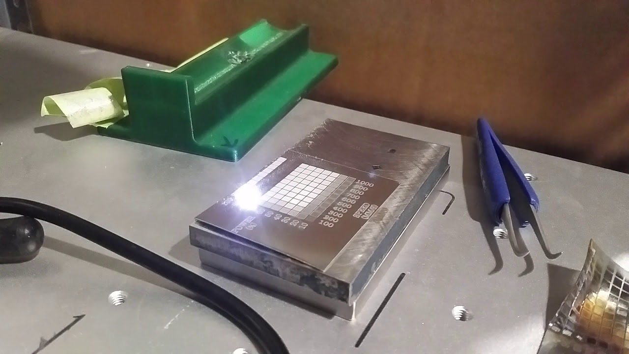 fiber laser test pattern on aluminum sheet - YouTube