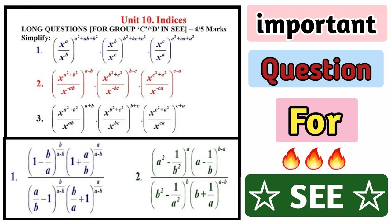 indices 4 Mark Types Questions Solution || SEE Math || indices Class-10 ...