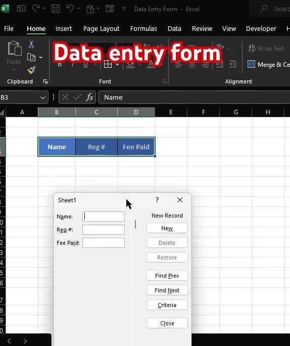 Data Entry Form Shorts Short Ytshorts Ytshort Excel Exceltips Viral Trending Youtube