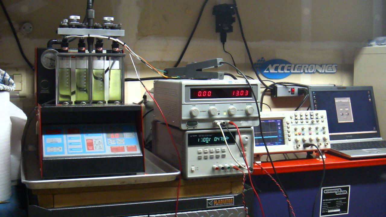 RC1200 injectors driven by VersaFueler, 10ms, 13V - YouTube