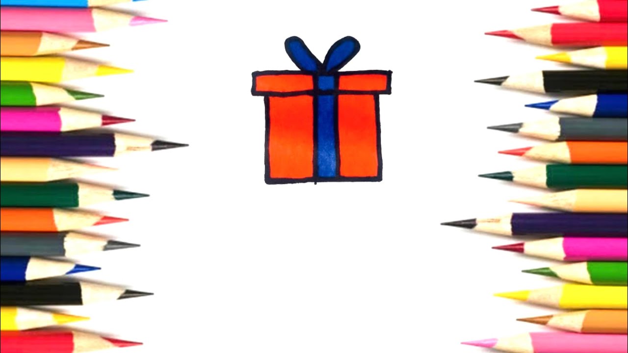 Easy gift box drawing for kids and toddler | colouring gift box step by ...