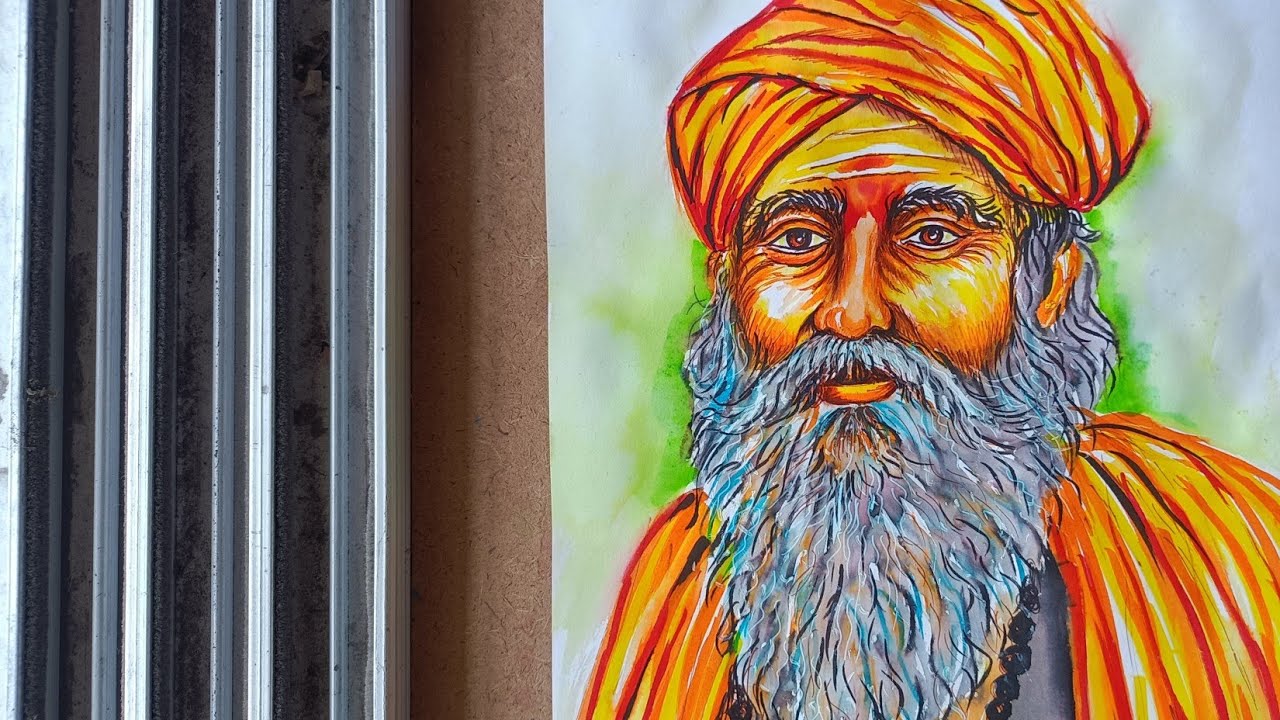 How to draw sadhu baba | sadhu baba painting with brush pen | Old man ...