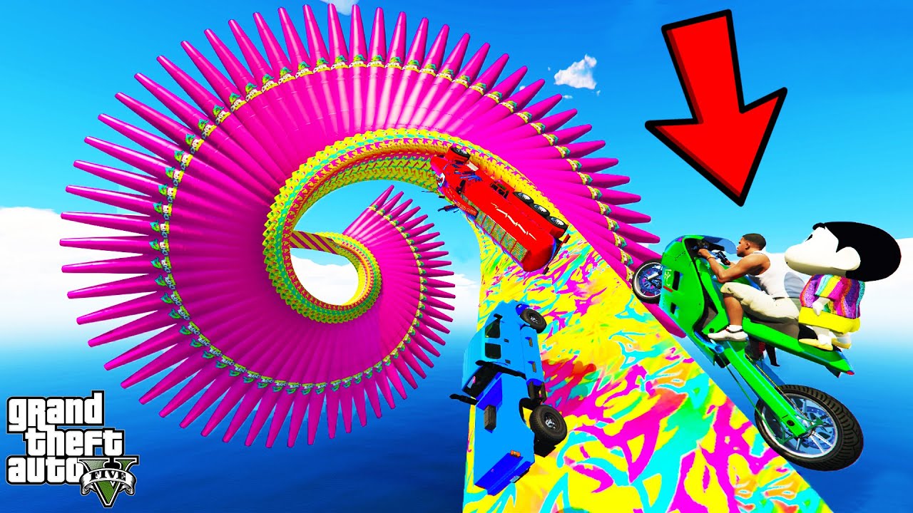 FRANKLIN TRIED IMPOSSIBLE SNAIL MEGA RAMP PARKOUR CHALLENGE CAR BIKE ...