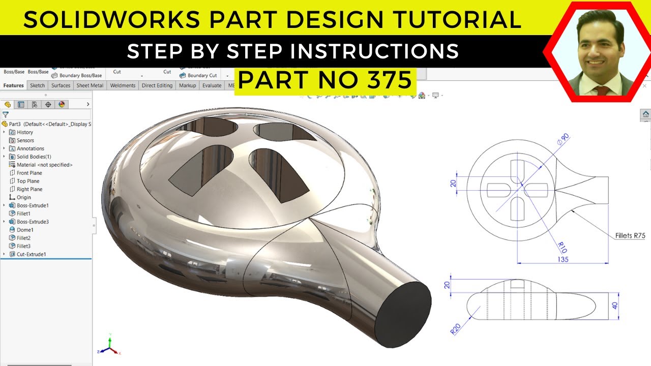 SolidWorks Part Design Tutorial | Beginner to Intermediate Guide | Part No 375 - YouTube