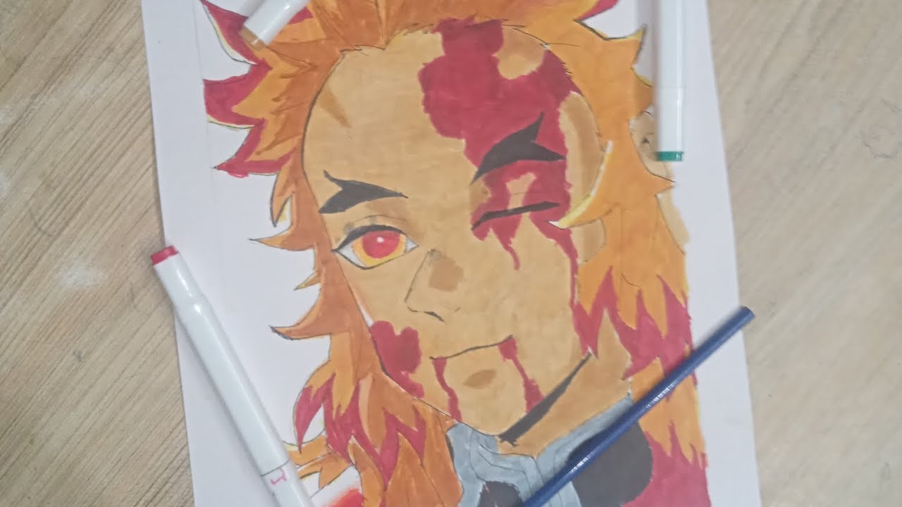 How to draw Kyoujurou Rengoku step by step tutorial : Demon slayer ...
