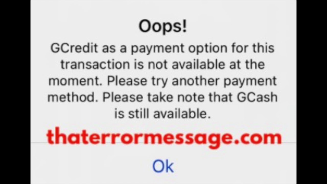 GCredit as a payment option for this transaction is not available ...