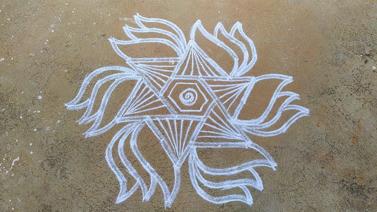 Simple Star Kolam with dots | Star Muggulu designs | Padi Kolam Designs ...