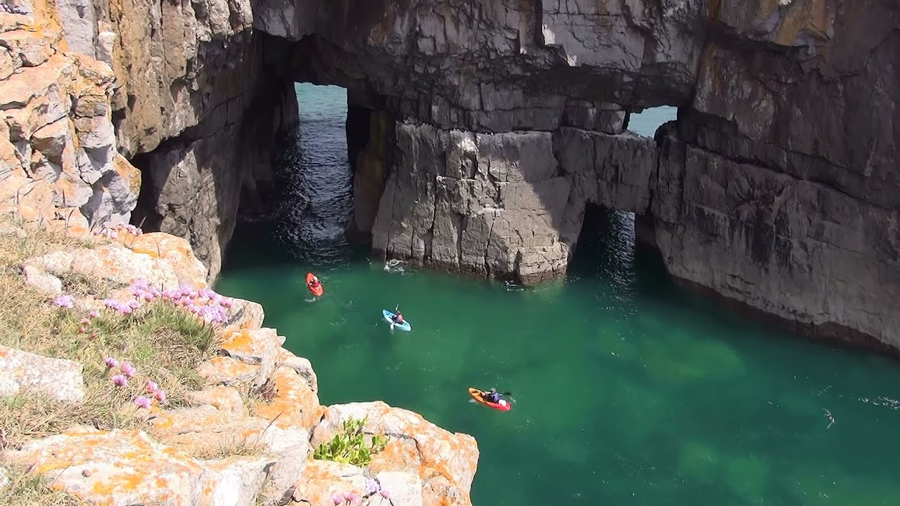 Kayaks at Stackpole Head - YouTube
