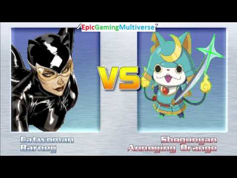 Catwoman And Barney The Dinosaur VS Shogunyan And Annoying Orange In A MUGEN Match / Battle / Fight