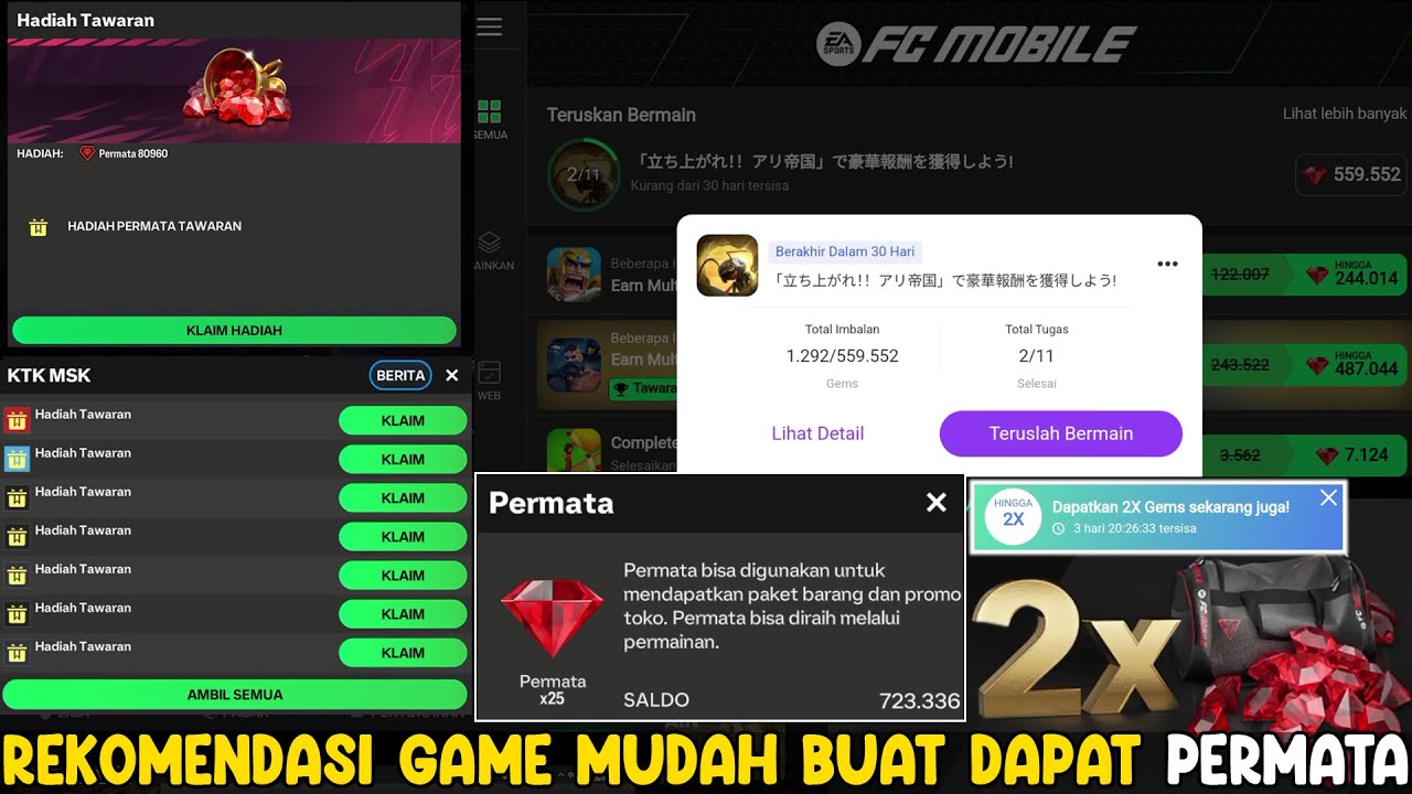 REKOMENDASI GAME MUDAH BUAT DAPAT PERMATA/GEMS FC MOBILE 24 CARA DAPAT ...