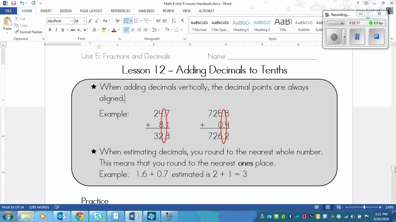 Grade 4 Math Lesson on Adding Decimals to Tenths - YouTube