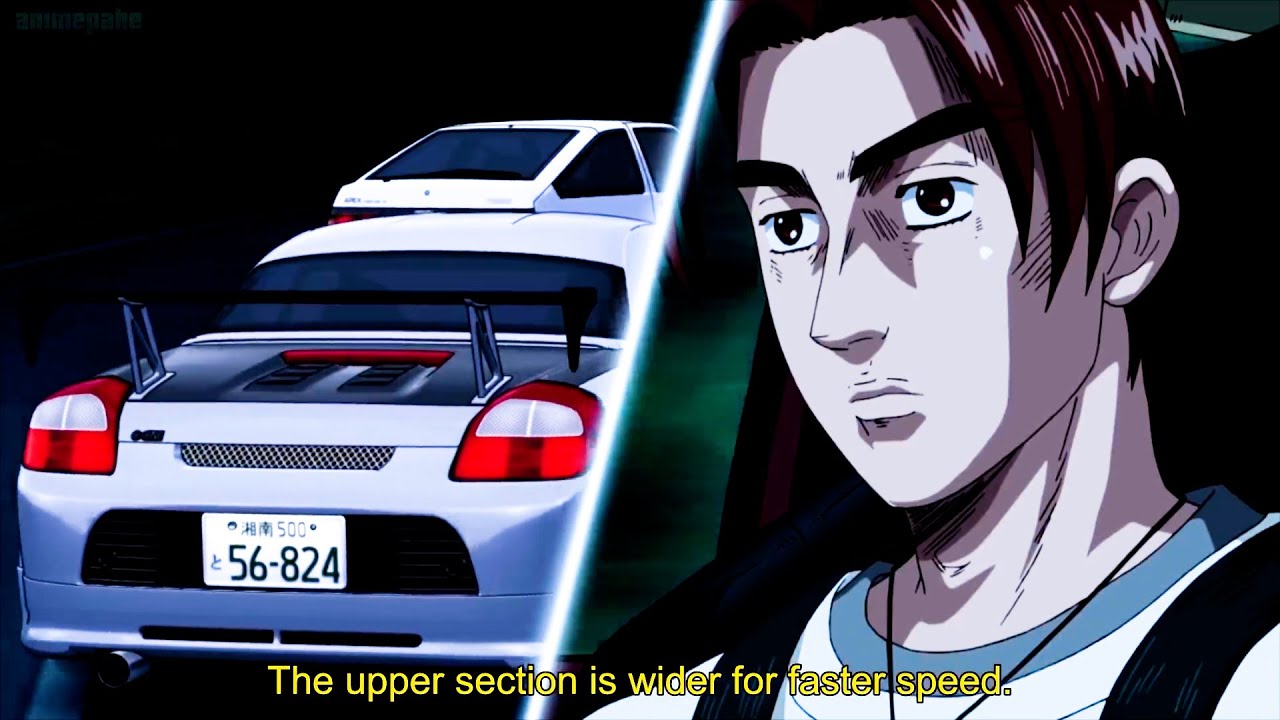 頭文字D| Takumi does wheel lift gutter technique in front of Kai - YouTube