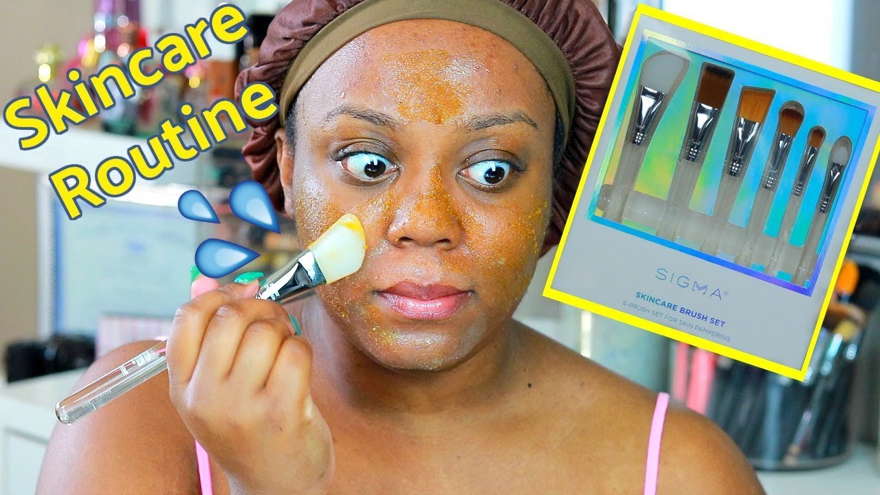 DRUGSTORE Morning Skincare Routine| NEW Sigma Skincare Brush Set! - YouTube
