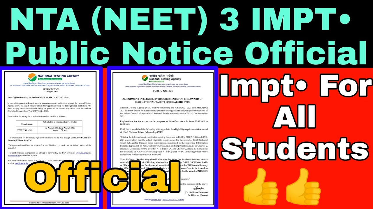 NTA (NEET) Public Notice||3 Important Updates. - YouTube