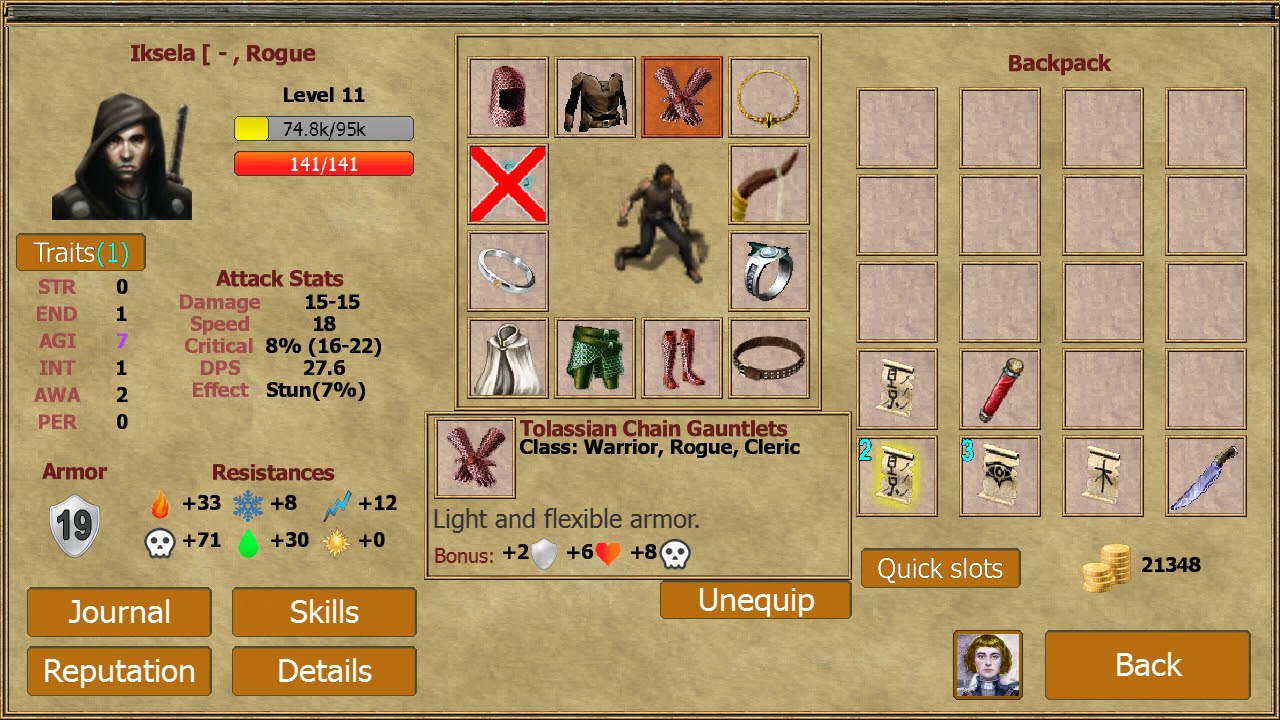 Exiled Kingdoms level 11 rogue stats - YouTube