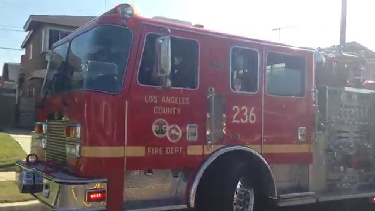 LACoFD engine 236 in the 536 (ex-236) at a residential fire - YouTube