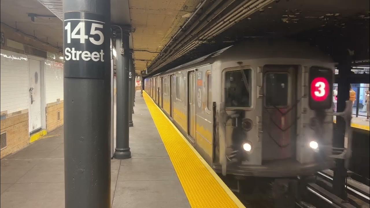 Five R62 (3) trains entering and leaving 145th Street, in Upper Manhattan. - YouTube