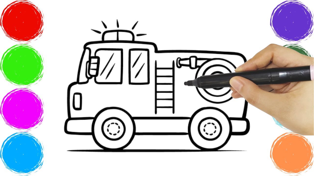 Firefighter Car 🚒🧑🏼‍🚒 Coloring, Painting, and Drawing for Kids and ...