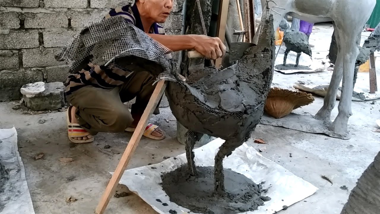 Amazing chicken statue design with cement materials - Work skill - YouTube