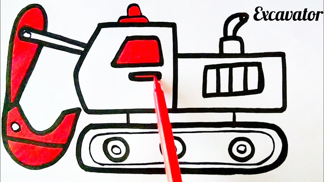 Let's learn how to draw paint Excavator coloring, Drawing for Kids ...