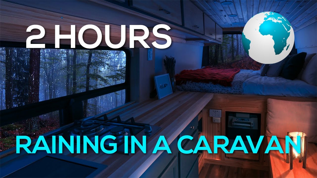 It is raining in the forest and we are safe in a caravan. Relaxing ...