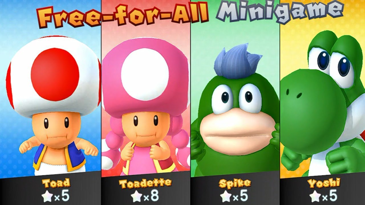 MARIO PARTY 10 ALL MINIGAMES TOAD VS TOADETTE VS SPIKE VS YOSHI WII ...
