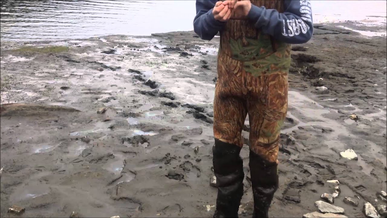 Testing waders at a mountain lake - YouTube