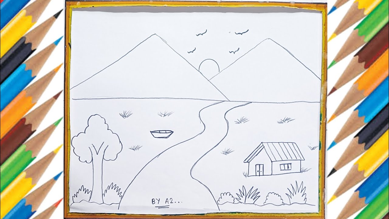 Simple scenery drawing l nature drawing l scenery drawing l l #drawing ...