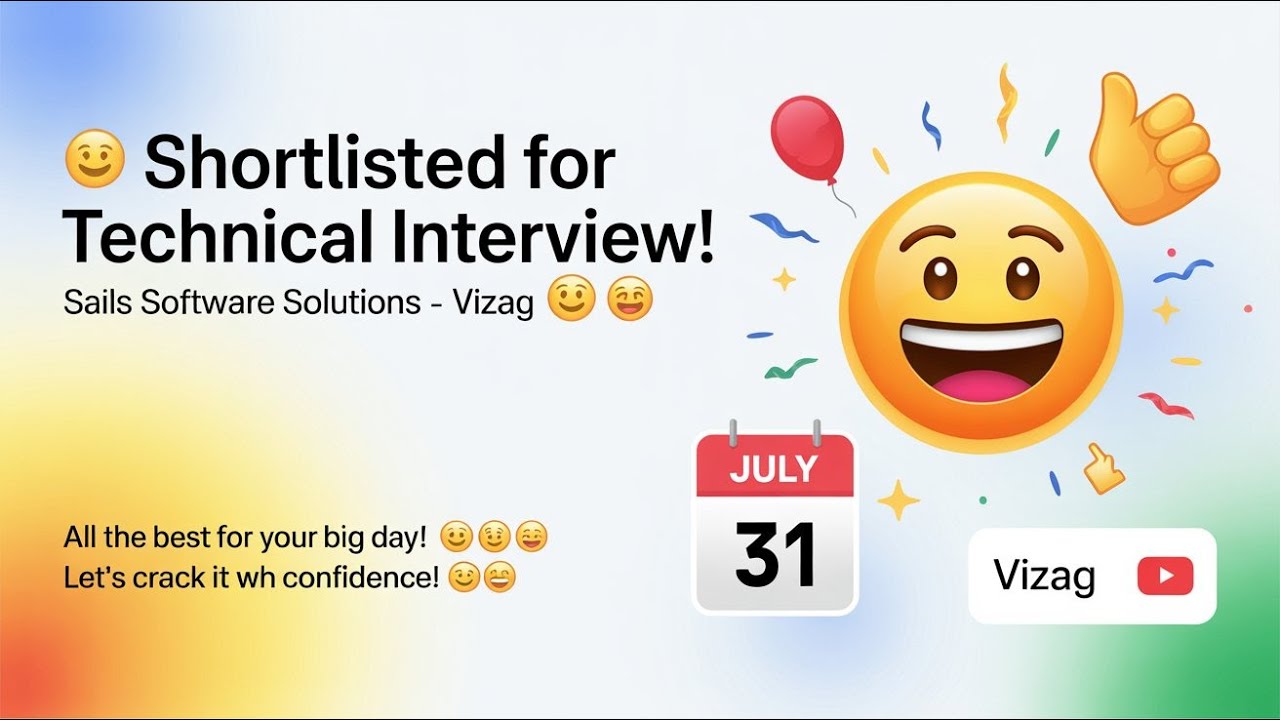🎉 Shortlisted for Technical Interview at Sails Software Solutions | All the Best! 🚀 | #sails ...