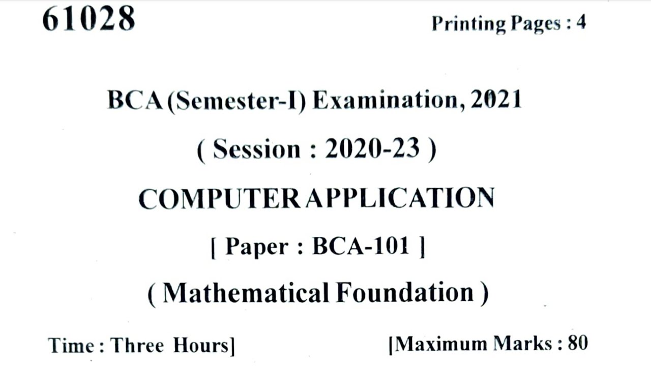 Mathematical Foundation || B.C.A 1st Semester(2020-23) Question Papers ...