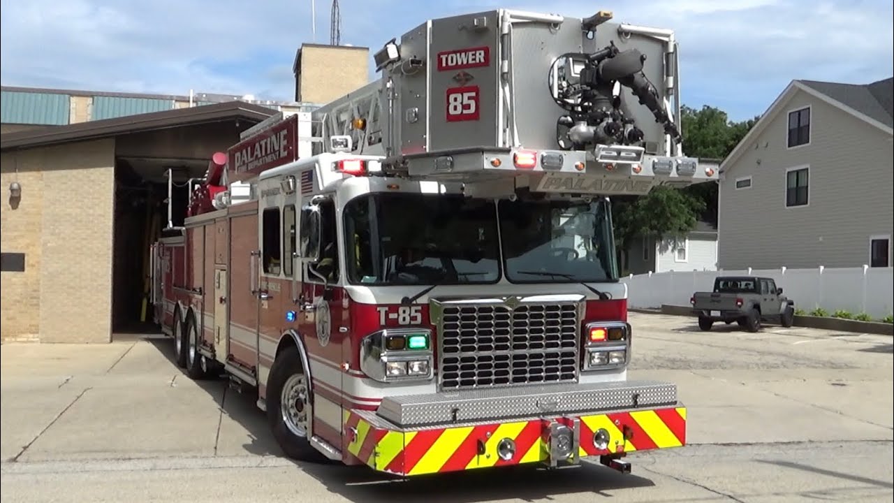 Palatine IL Fire Dept Tower Ladder 85 (Reserve) Responding - YouTube