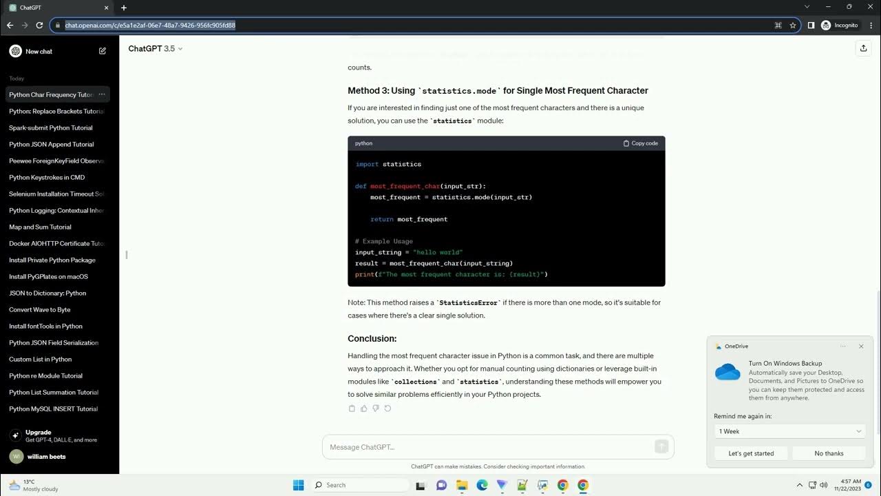 Most Frequent Character Issue Python - YouTube