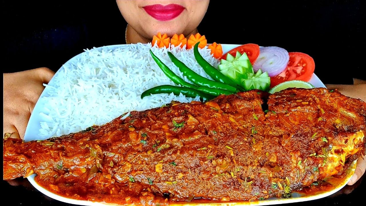 ASMR:SPICY KORAL FISH DOPIAZA WITH BASMATI RICE,CHILLI,LEMON, CUCUMBER ...