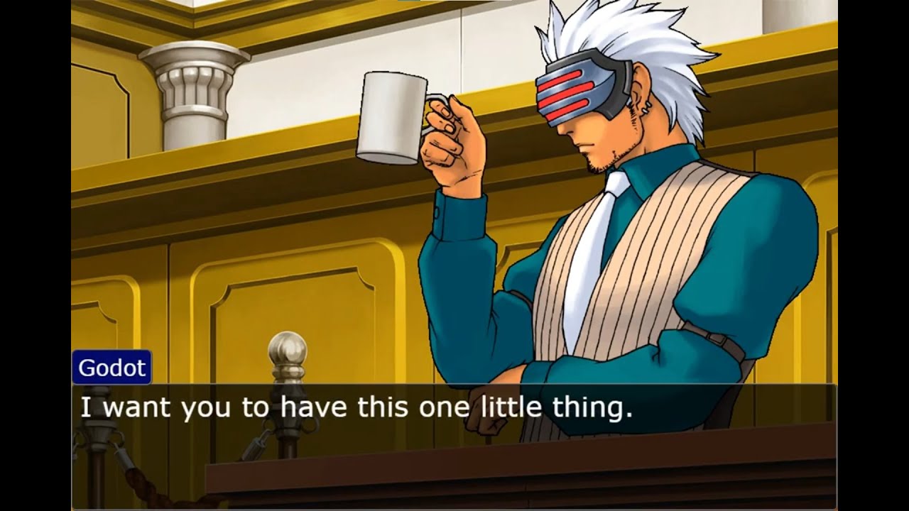 Phoenix Wright drinks Godot's coffee (objection.lol) - YouTube