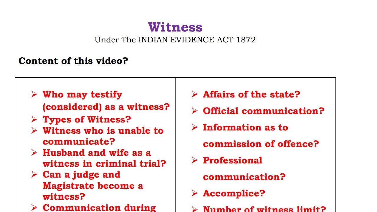Witness under Evidence Act 1872 | Section 118 to 134 - YouTube