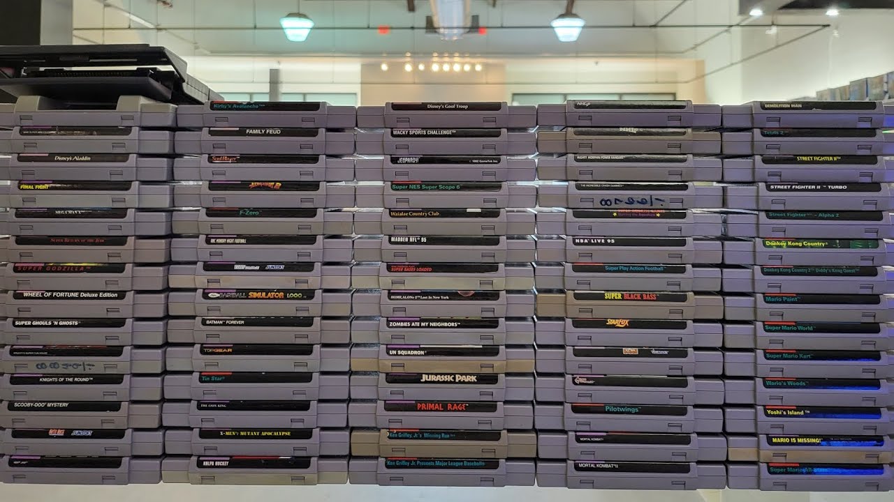 SNES Super Nintendo games priced/cleaned and just put on the shelves ...