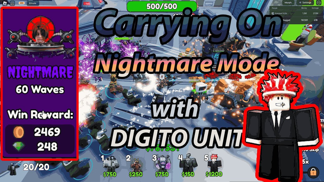 Carrying New Players On Nightmare Mode With 💖DIGITO🔥 Unit [Skibidi ...