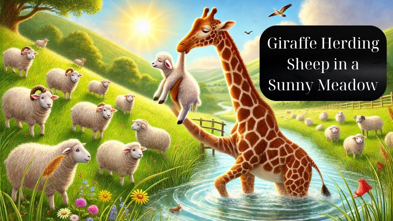 🦒🐑 Giraffe Herding Sheep in a Sunny Meadow – A Wholesome & Unexpected ...