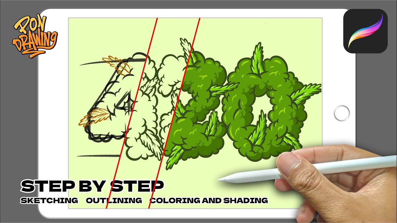 Drawing 420 Weed Style Cartoon Letters with Procreate - YouTube