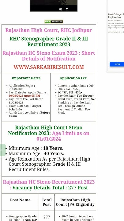 Rajasthan High Court RHC Stenographer Recruitment 2023 Apply Online for 277 Post - YouTube
