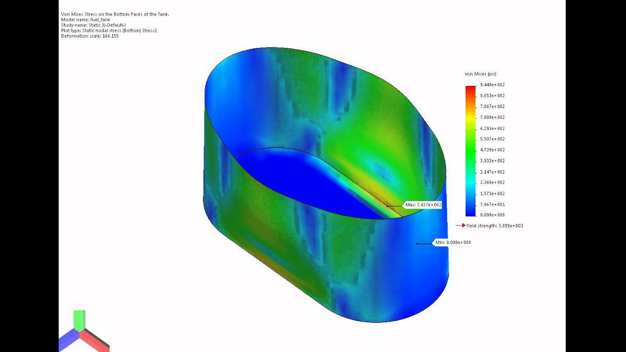 FEA of Aluminim Alloy Fuel Tank in SolidWorks Simulation (Hydrostatic ...