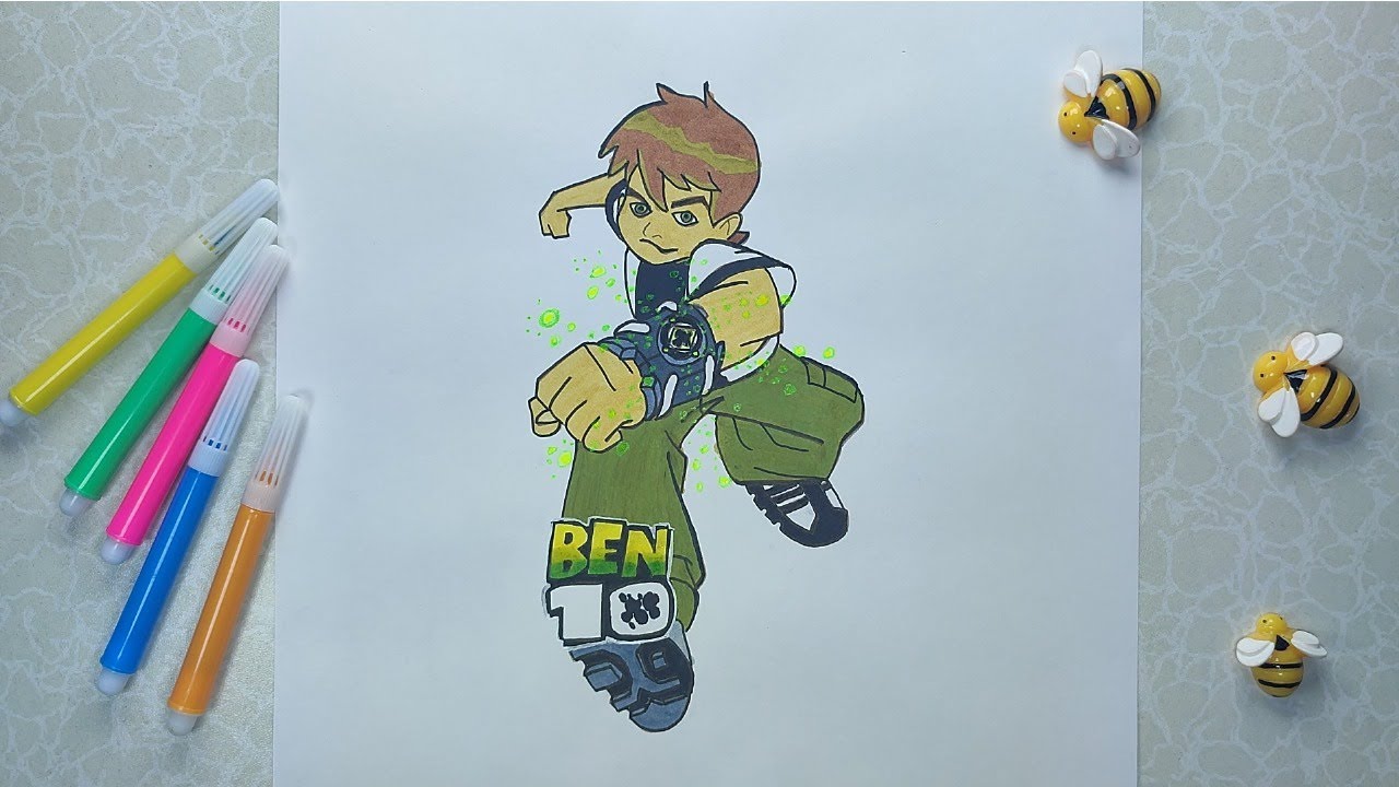 Draw and Color Ben Tennyson who Transforms Using the Omnitrix Watch ...