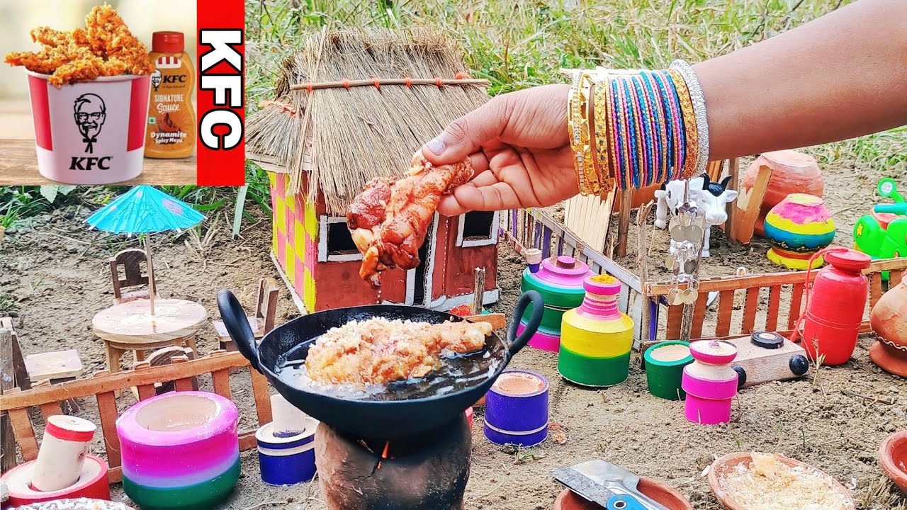 KFC Recipe Revealed 😯 Cooking Miniature Crispy Fried KFC Chicken Thighs ...