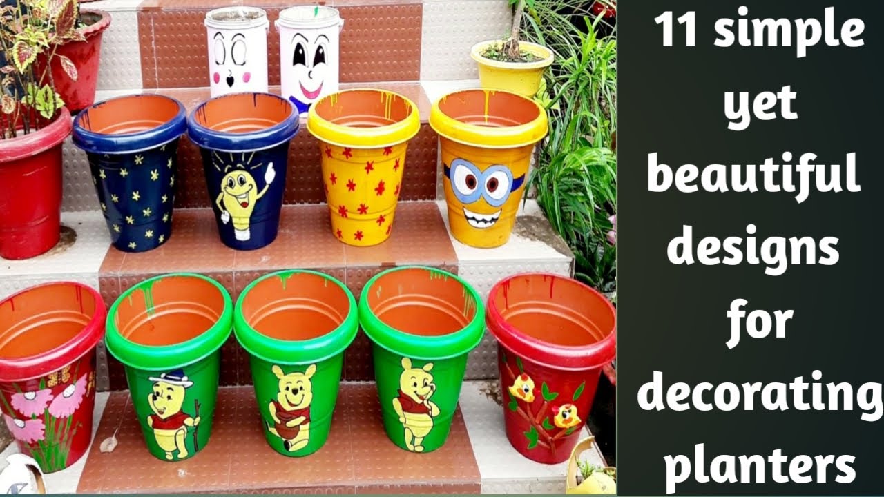 11 easy design for decorating planters||Pot painting - YouTube