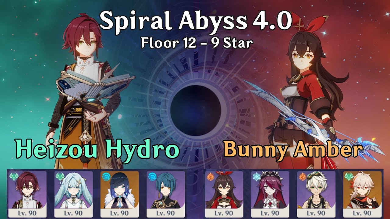 4.0 Spiral Abyss Floor 12 (9★) - Heizou Hydro | Bunny Amber - YouTube