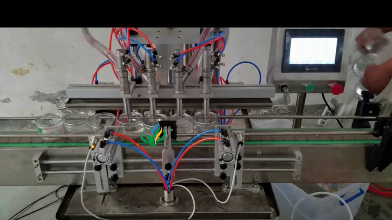 automatic bottle feeding 4 heads piston filling machine inline filler system - YouTube