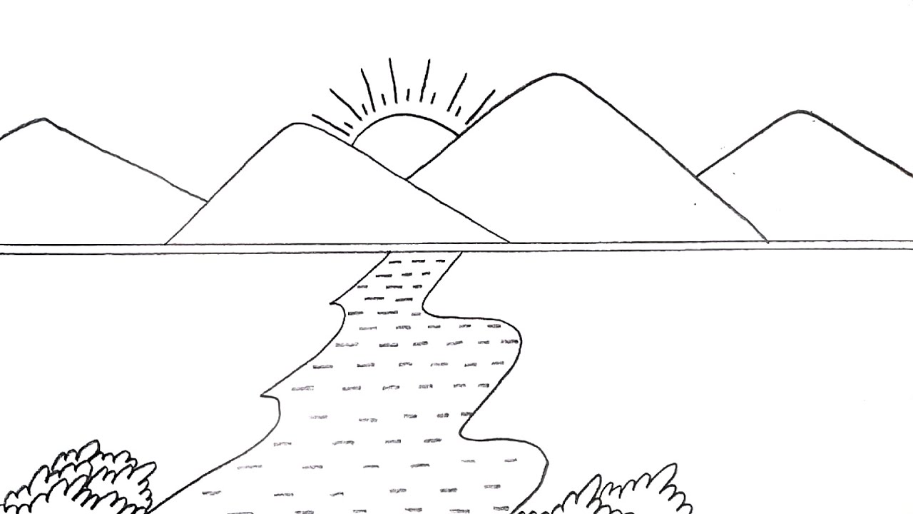 How to draw simple nature | Natural place drawing | Realistic nature ...